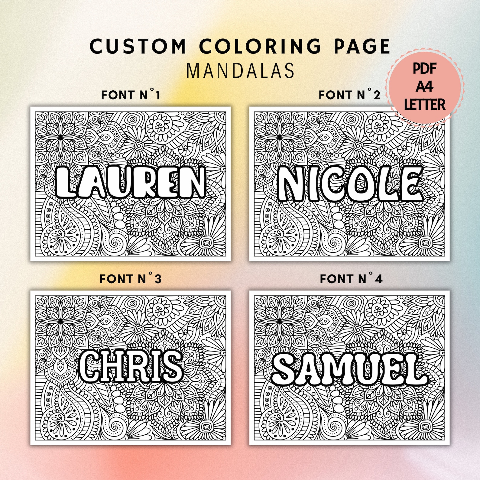Personalized Name Mandala Coloring Page for Adults (PDF Pattern) - Etsy