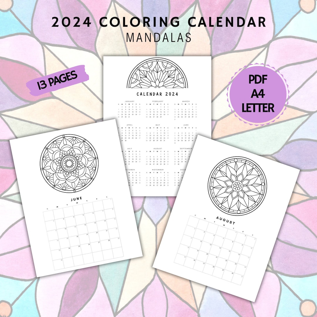 Mandala Coloring Calendar 2024, Mandala Coloring Pages, 2024 Mandala ...