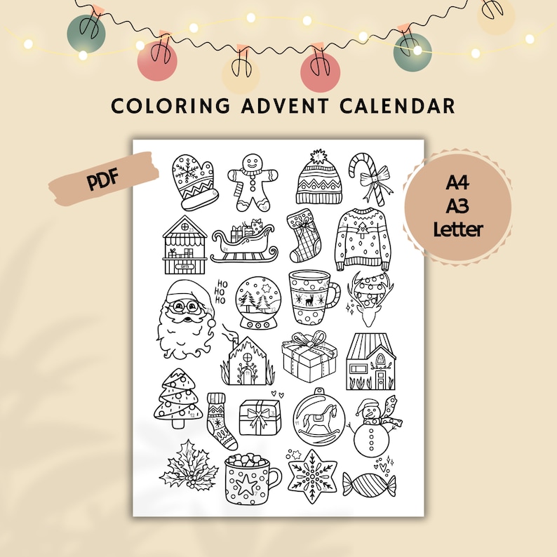 Coloring Advent Calendar Printable, Christmas Advent Calendar, Advent ...