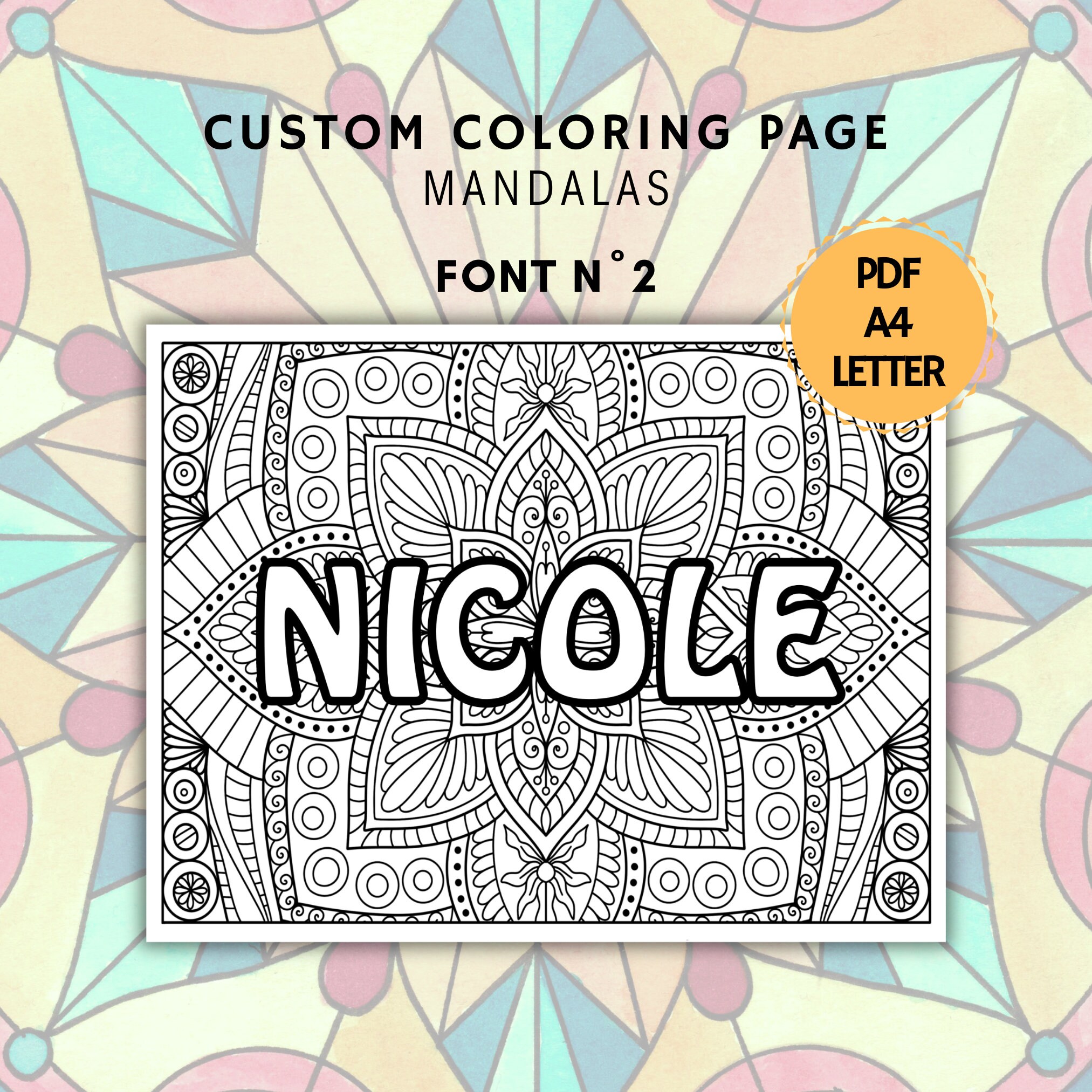 Custom Name Printable, Mandala Personalized Coloring Page, Custom ...