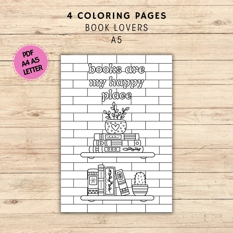 Book Lover Coloring Pages: 4 Printable Designs (PDF) - Etsy
