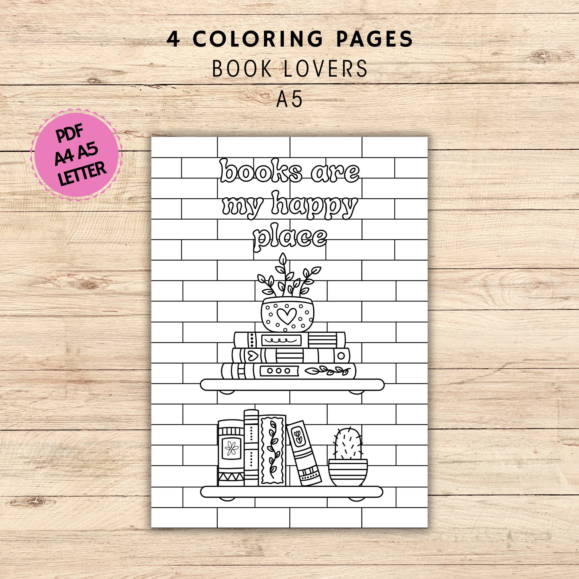 4 Book Lovers Coloring Pages Printable, Bookish Coloring Pages for ...