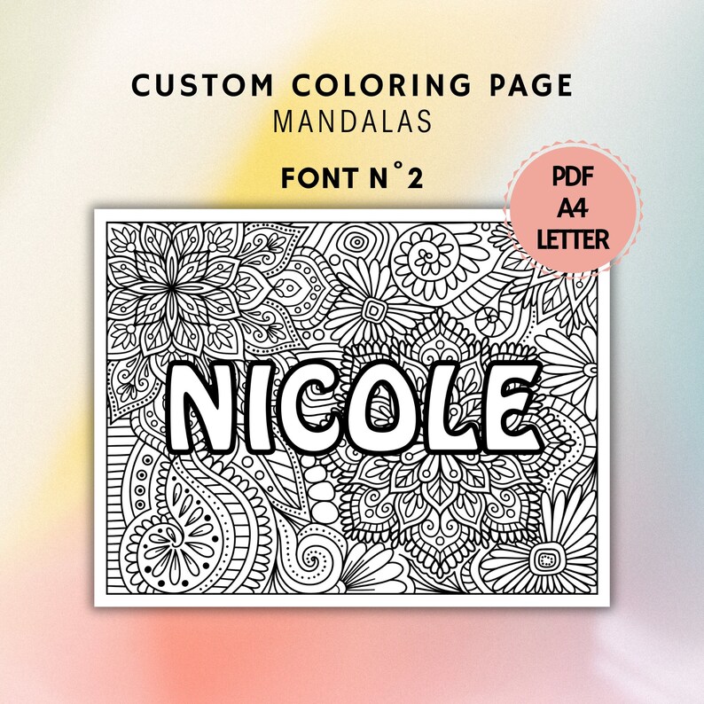 Personalized Name Mandala Coloring Page for Adults (PDF Pattern) - Etsy