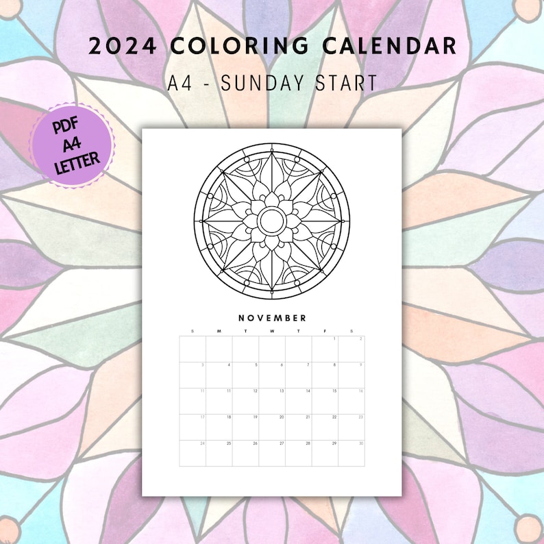 Mandala Coloring Calendar 2024, Mandala Coloring Pages, 2024 Mandala ...