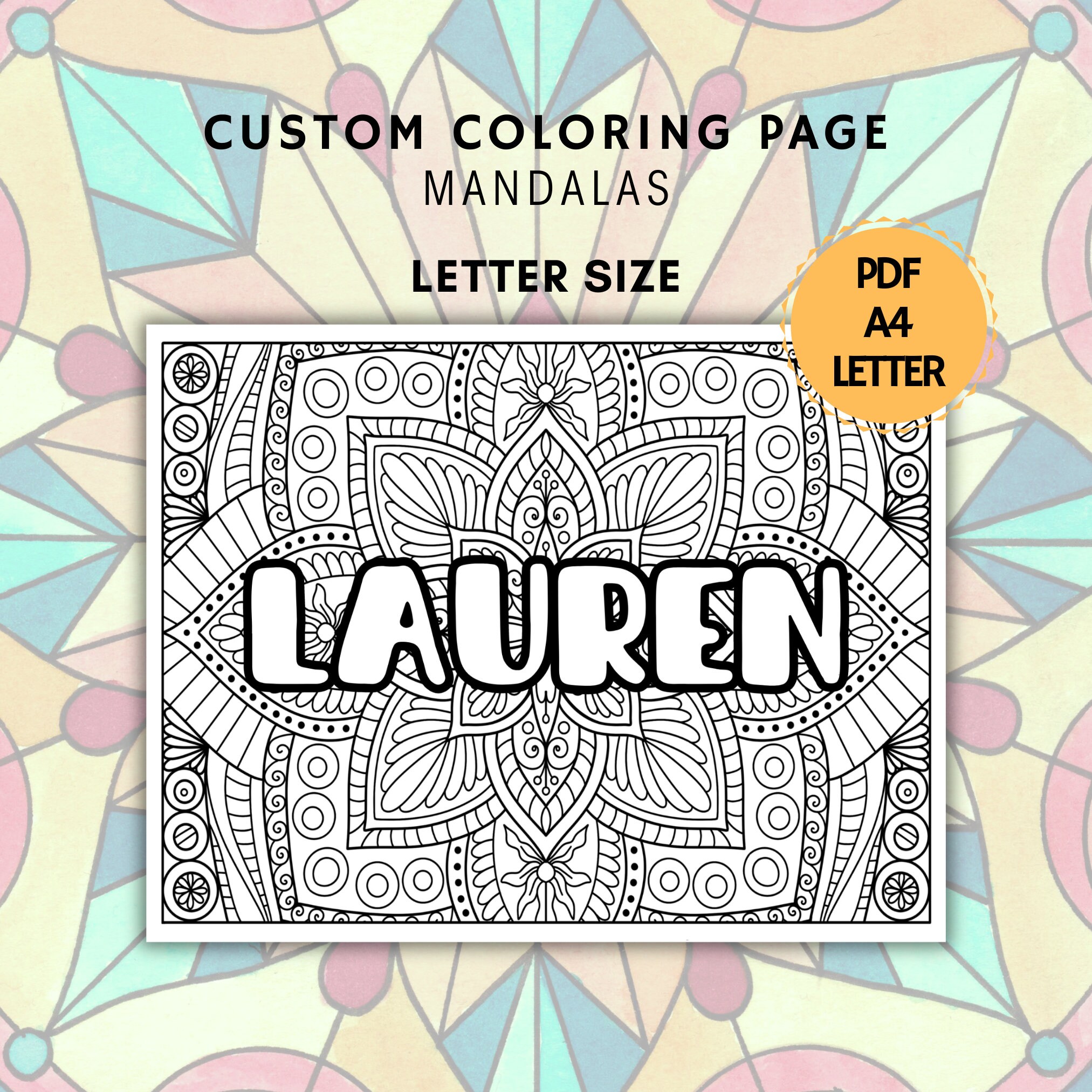 Custom Name Printable, Mandala Personalized Coloring Page, Custom ...