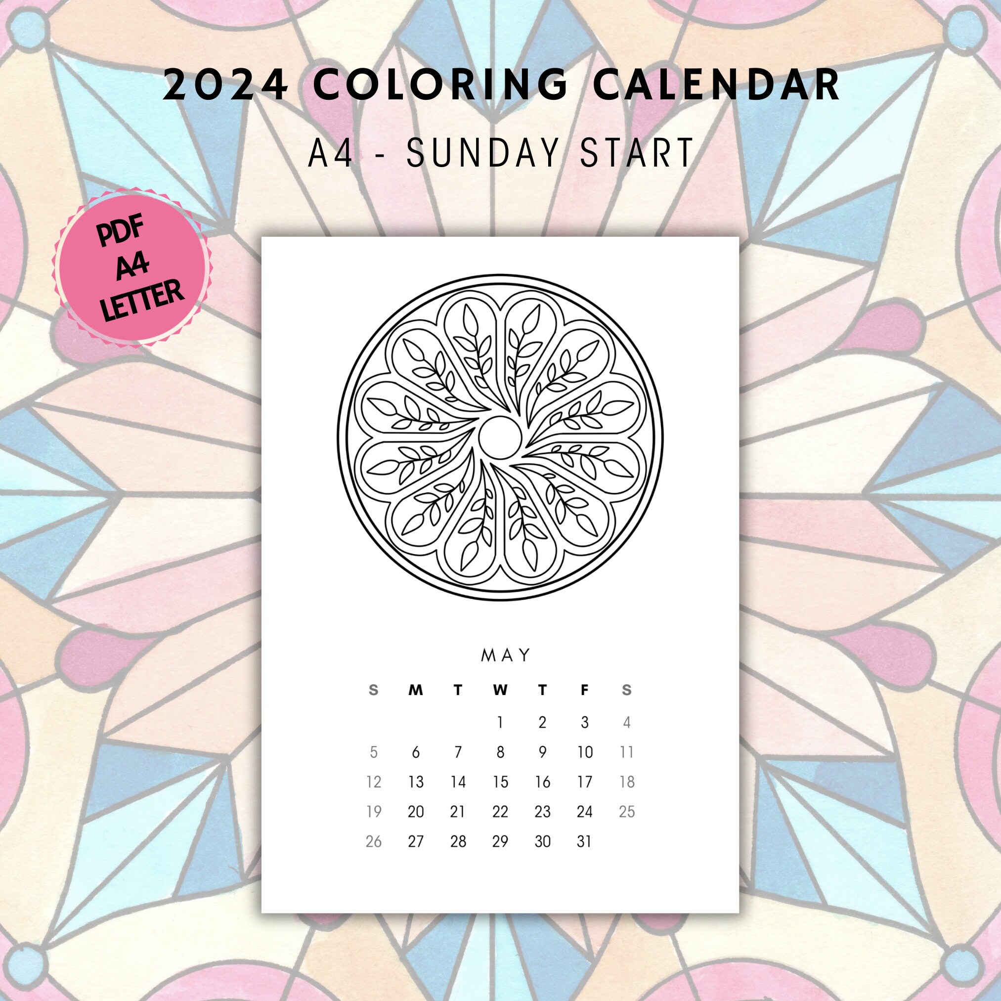 Mandala Coloring Calendar 2024, Mandala Coloring Pages, 2024 Mandala ...