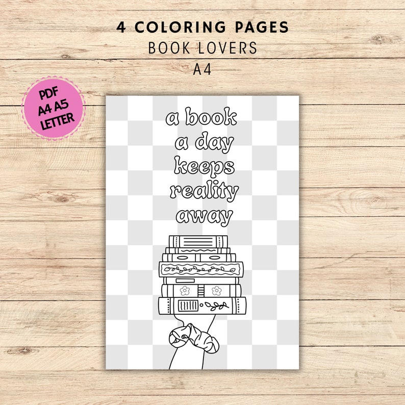 4 Book Lovers Coloring Pages Printable, Bookish Coloring Pages for ...