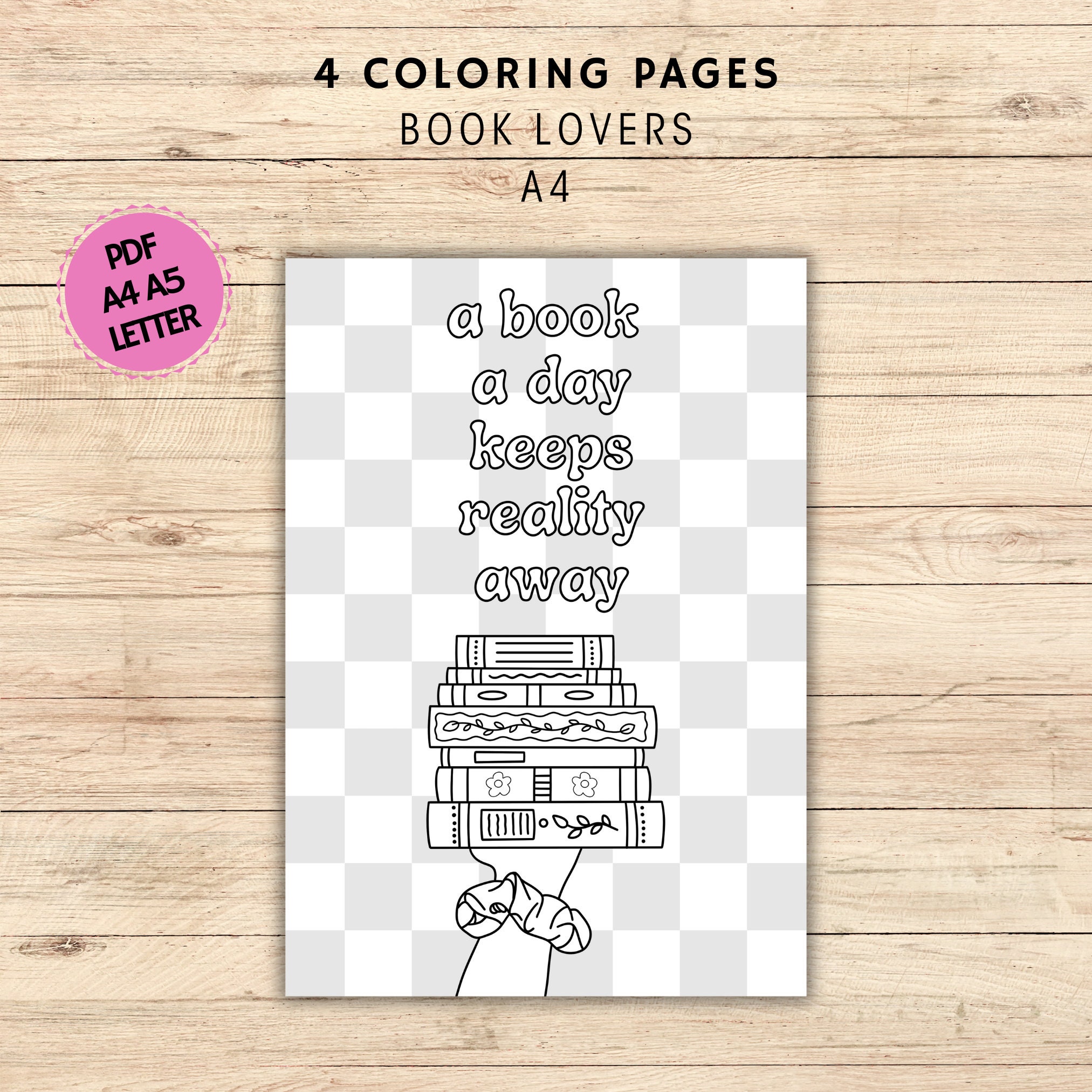 4 Book Lovers Coloring Pages Printable, Bookish Coloring Pages for ...