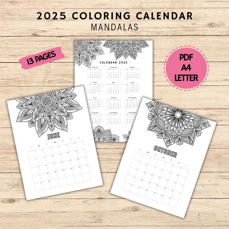 2025 Mandala Coloring Calendar: Printable Wall Art (digital Download ...