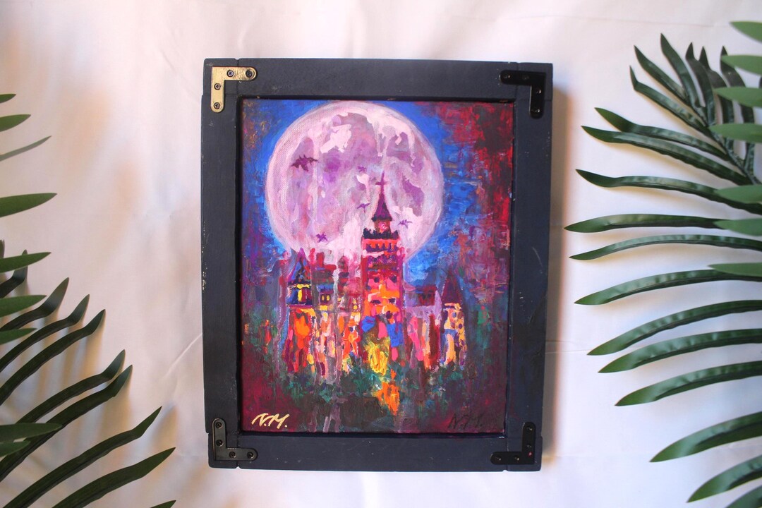 Original Japanese Painting of Dracula's Castle, Colorful Moon, Vampire ...