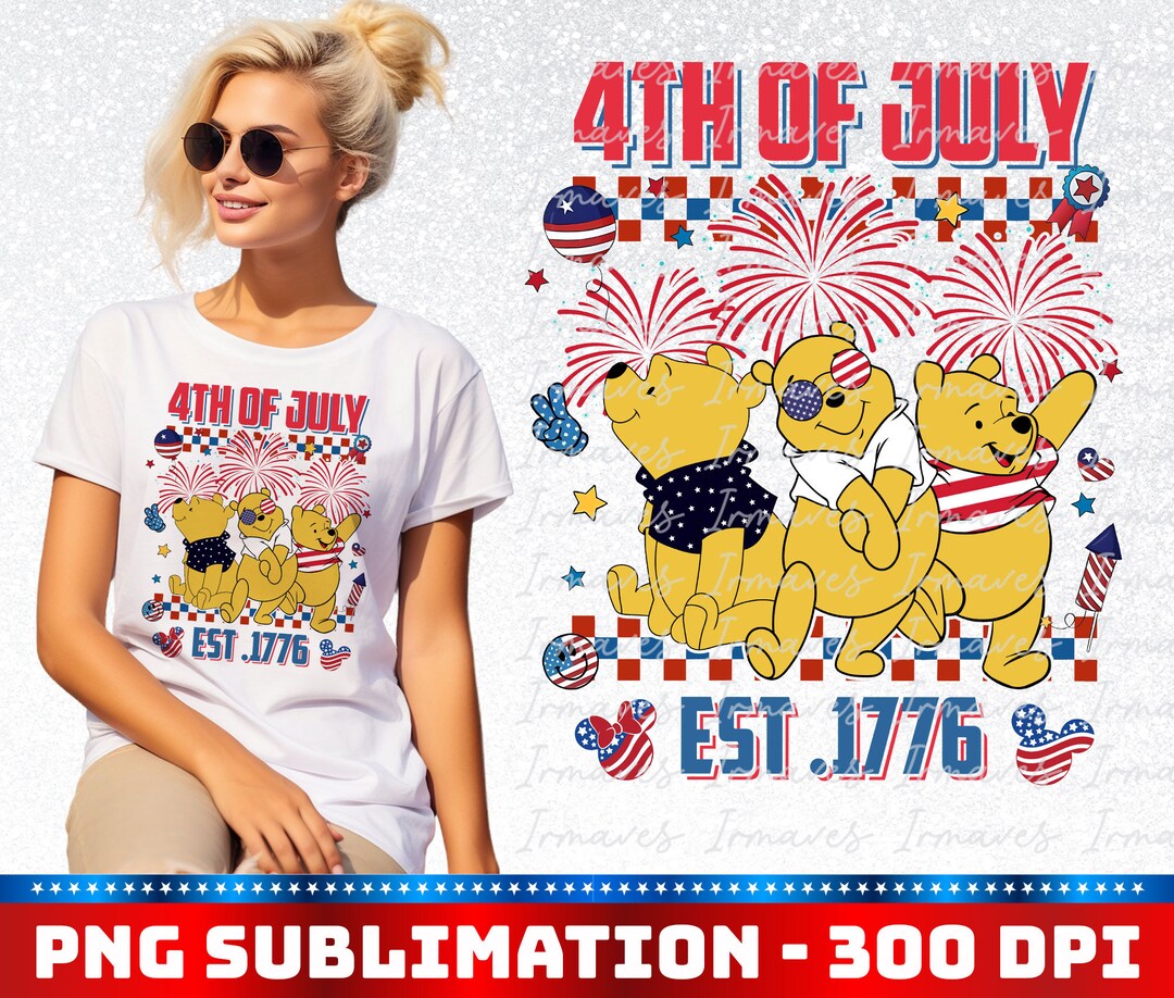 Happy 4th of July PNG, Patriotic Cartoon Sublimation, Retro Hunny Bear ...