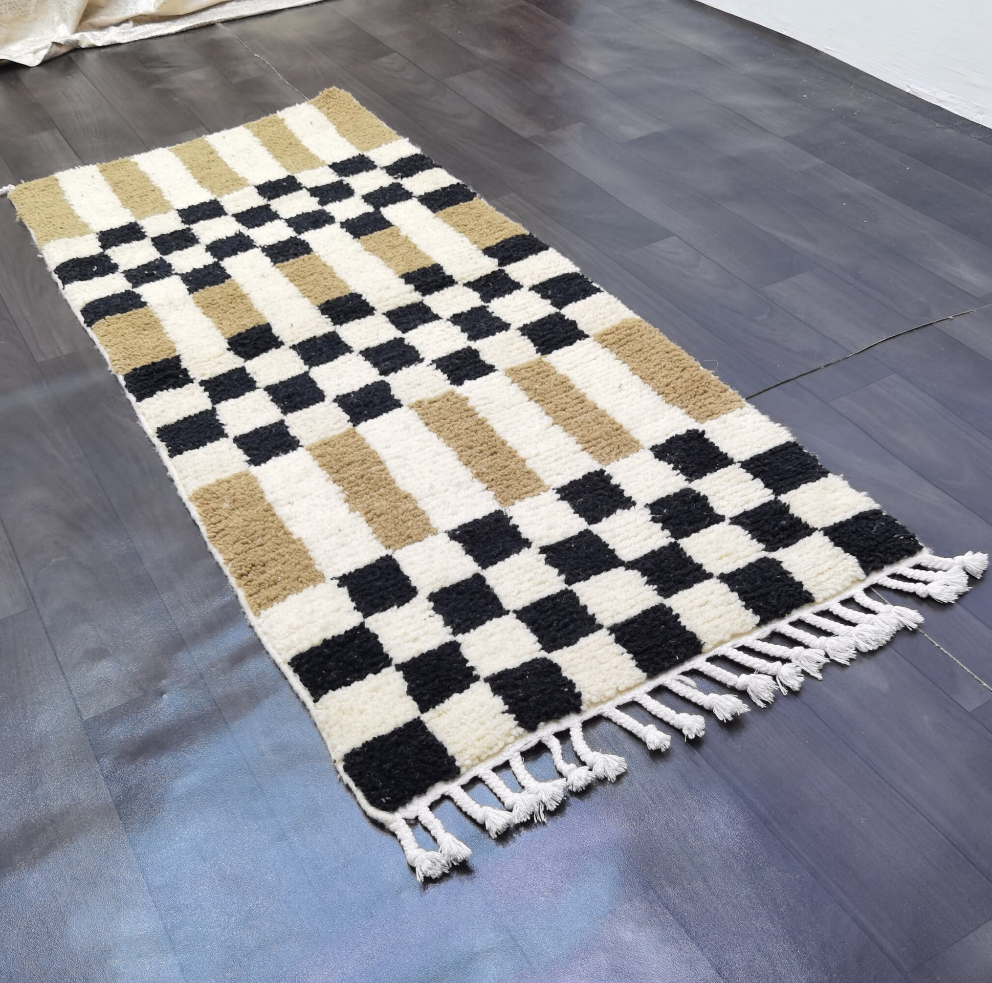 Checkered Rug Runner, White Checkered Rug, Moroccan Checker Rug ...