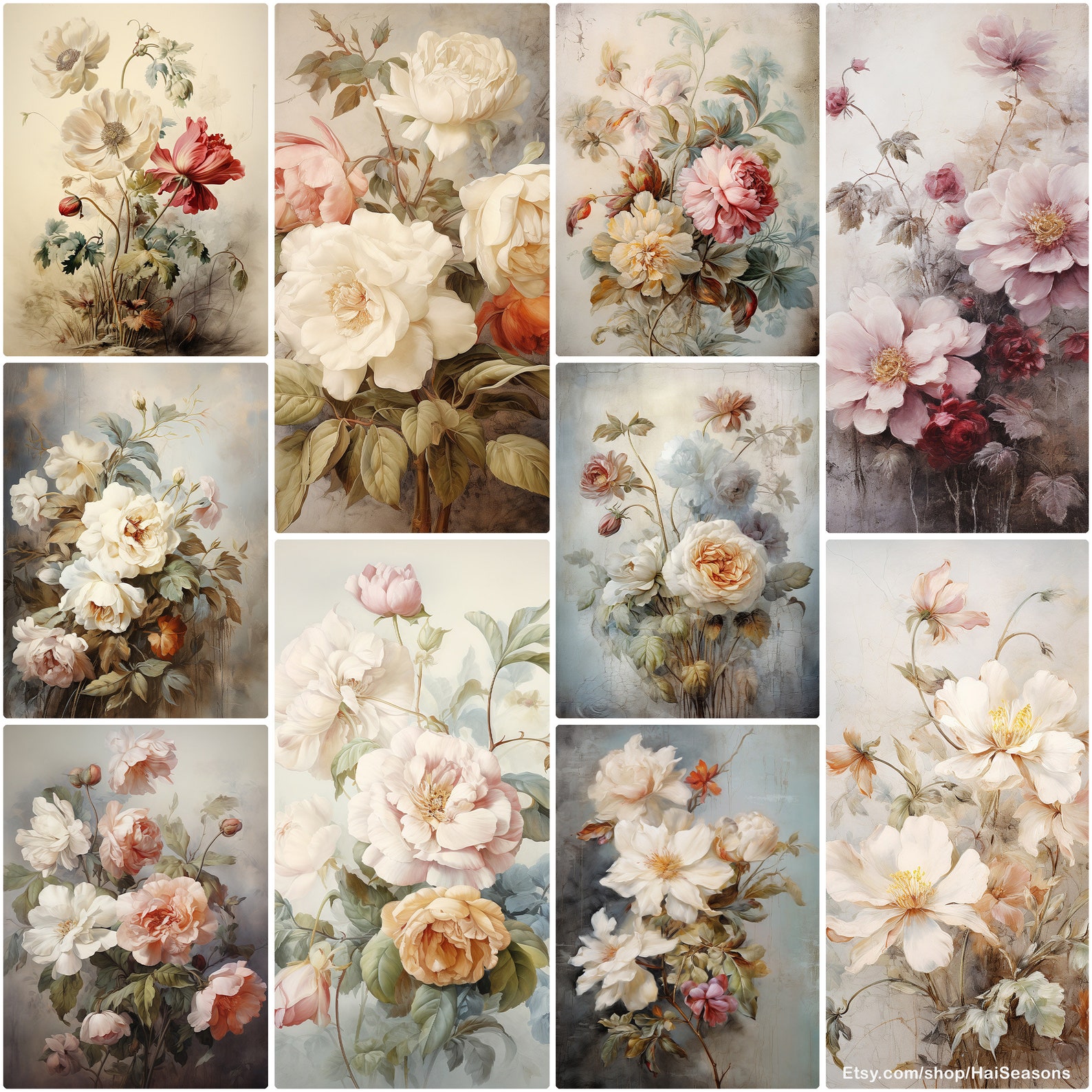 Rococo Flowers Digital Paper Pack 20 JPG Images Instant - Etsy