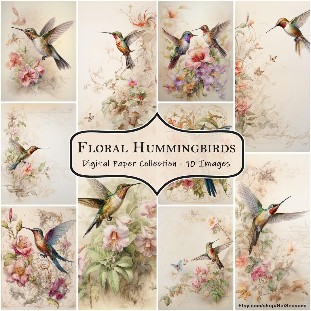 Floral Hummingbirds Digital Paper Pack 10 JPG Images Instant Download ...