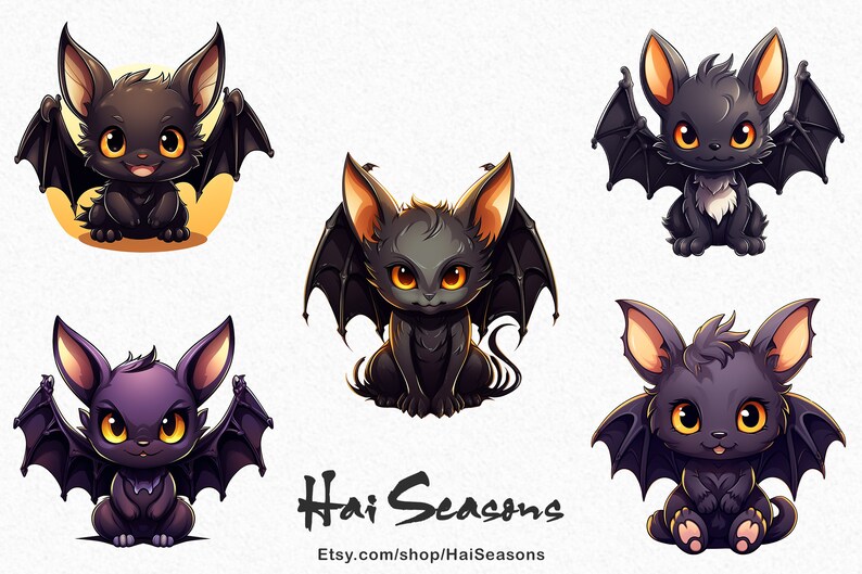 Cute Halloween Bat Clipart Pack 10 PNG Images Instant - Etsy