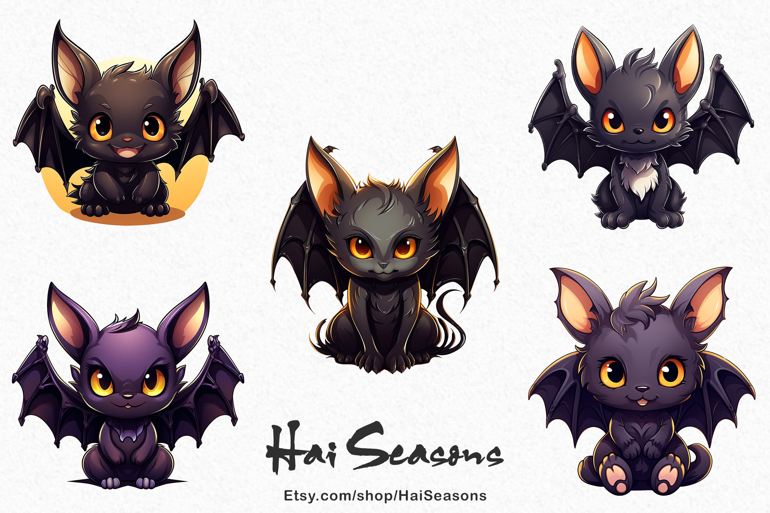 Cute Halloween Bat Clipart Pack 10 PNG Images Instant - Etsy