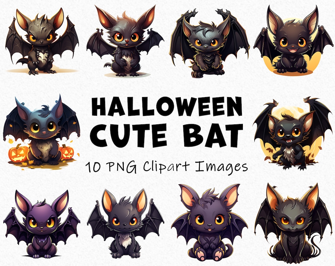 Cute Halloween Bat Clipart Pack 10 PNG Images Instant - Etsy