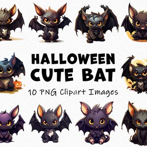 Cute Halloween Bat Clipart Pack 10 PNG Images Instant - Etsy