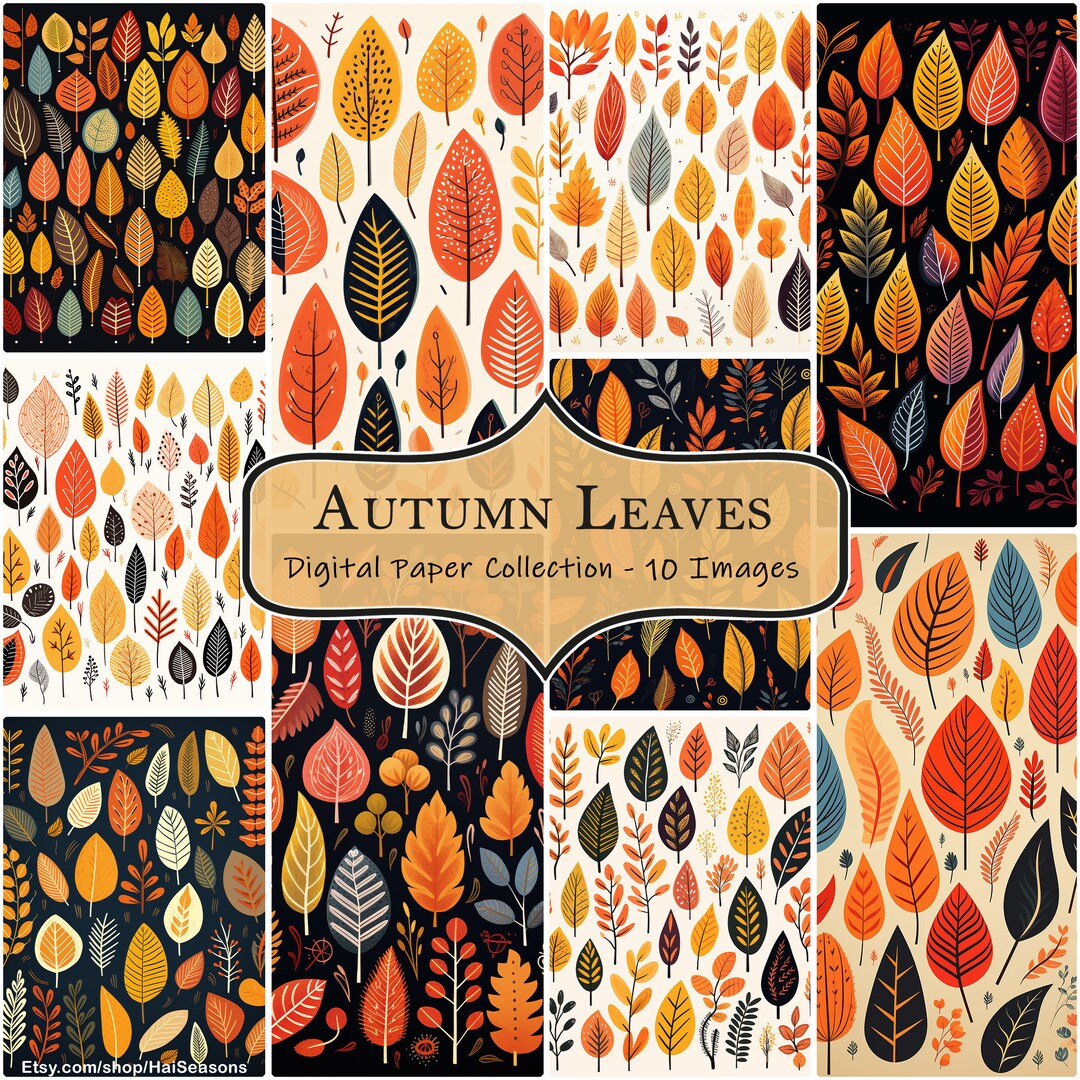 Autumn Leaves Digital Paper Pack 10 JPG Images Instant - Etsy