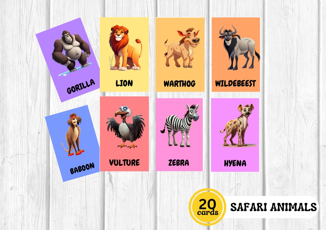 Safari Safari Wild Animal Flashcards. PDF Download - Etsy