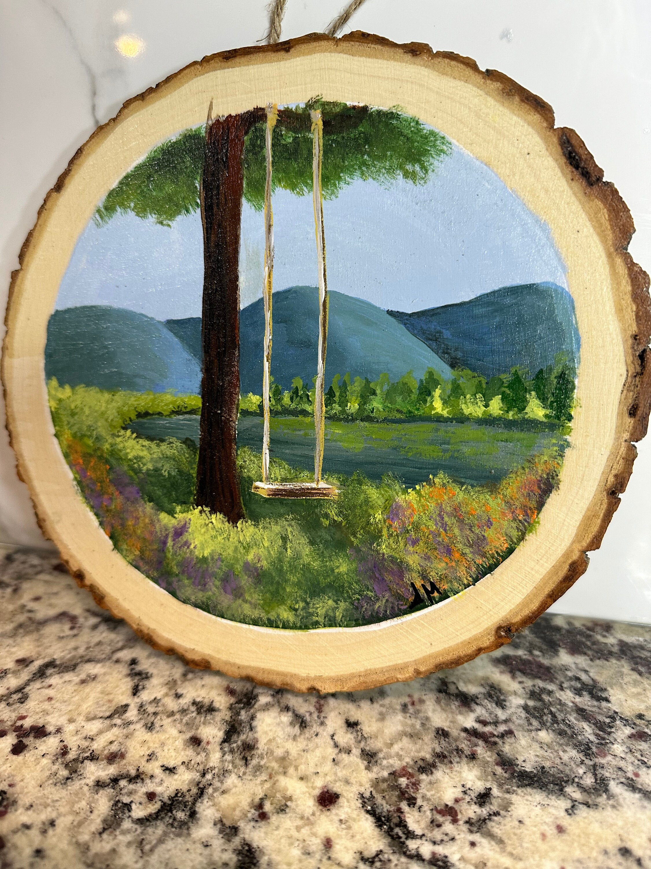 Hanging Wooden Slice Painting - Etsy