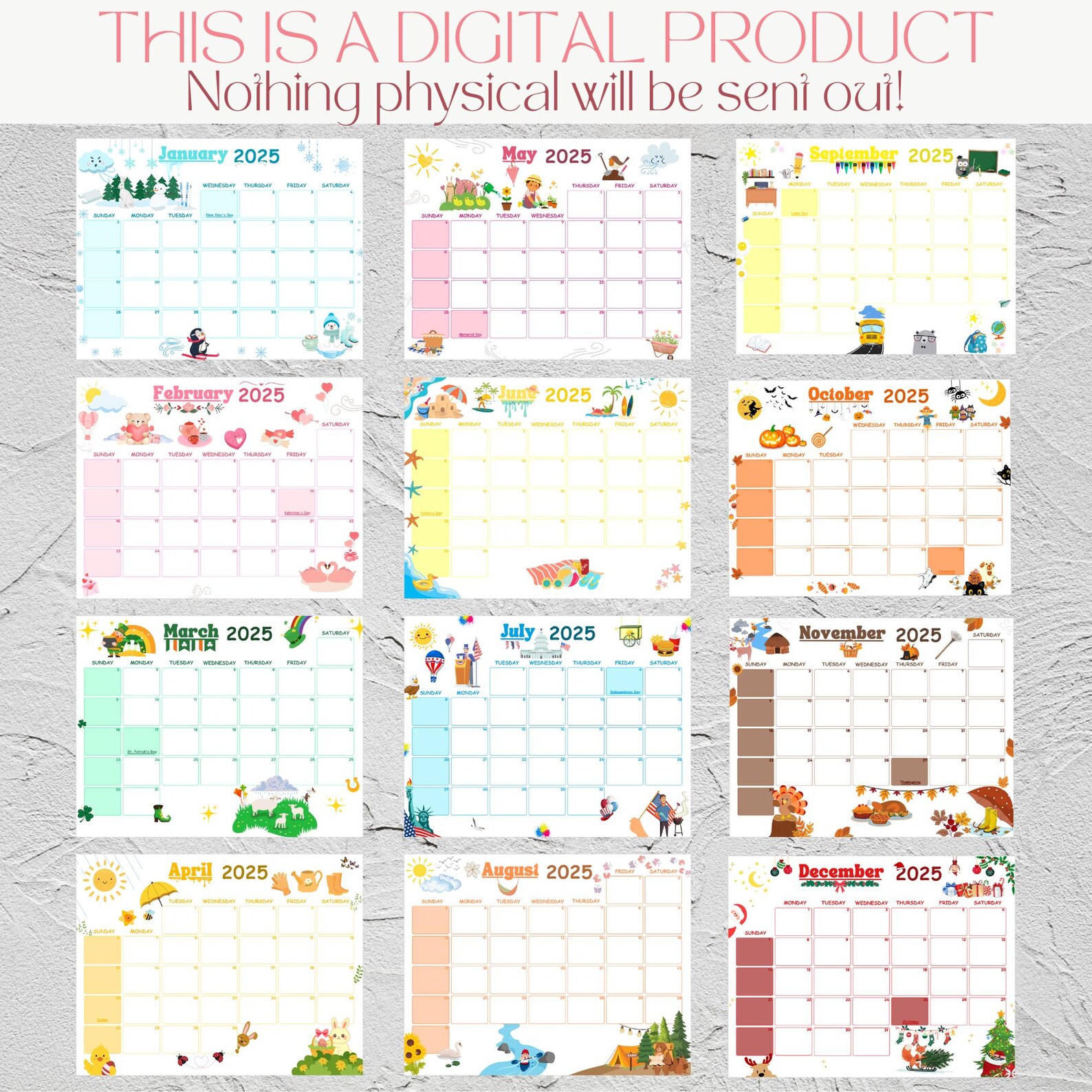 Printable Calendar 2025, 2025 Cute Kids Calendar, Homeschool Calendars ...