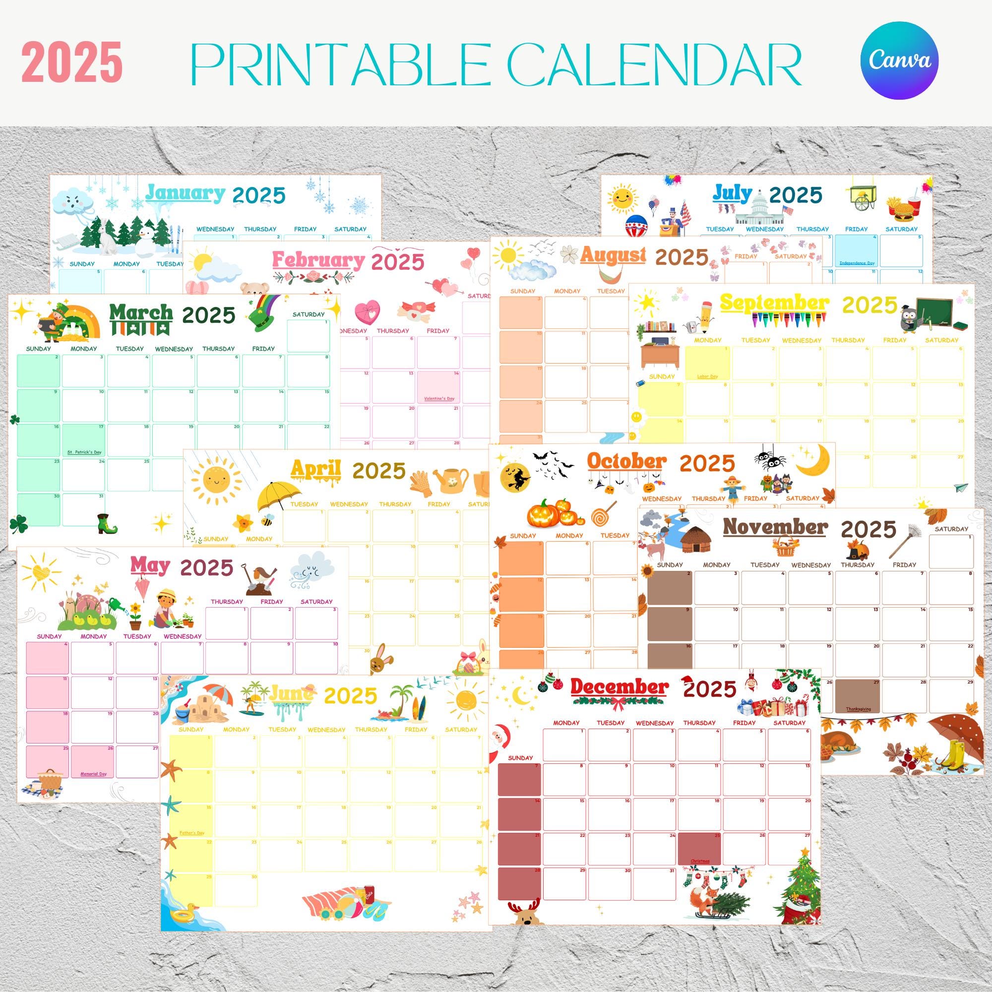 Printable Calendar 2025, 2025 Cute Kids Calendar, Homeschool Calendars ...