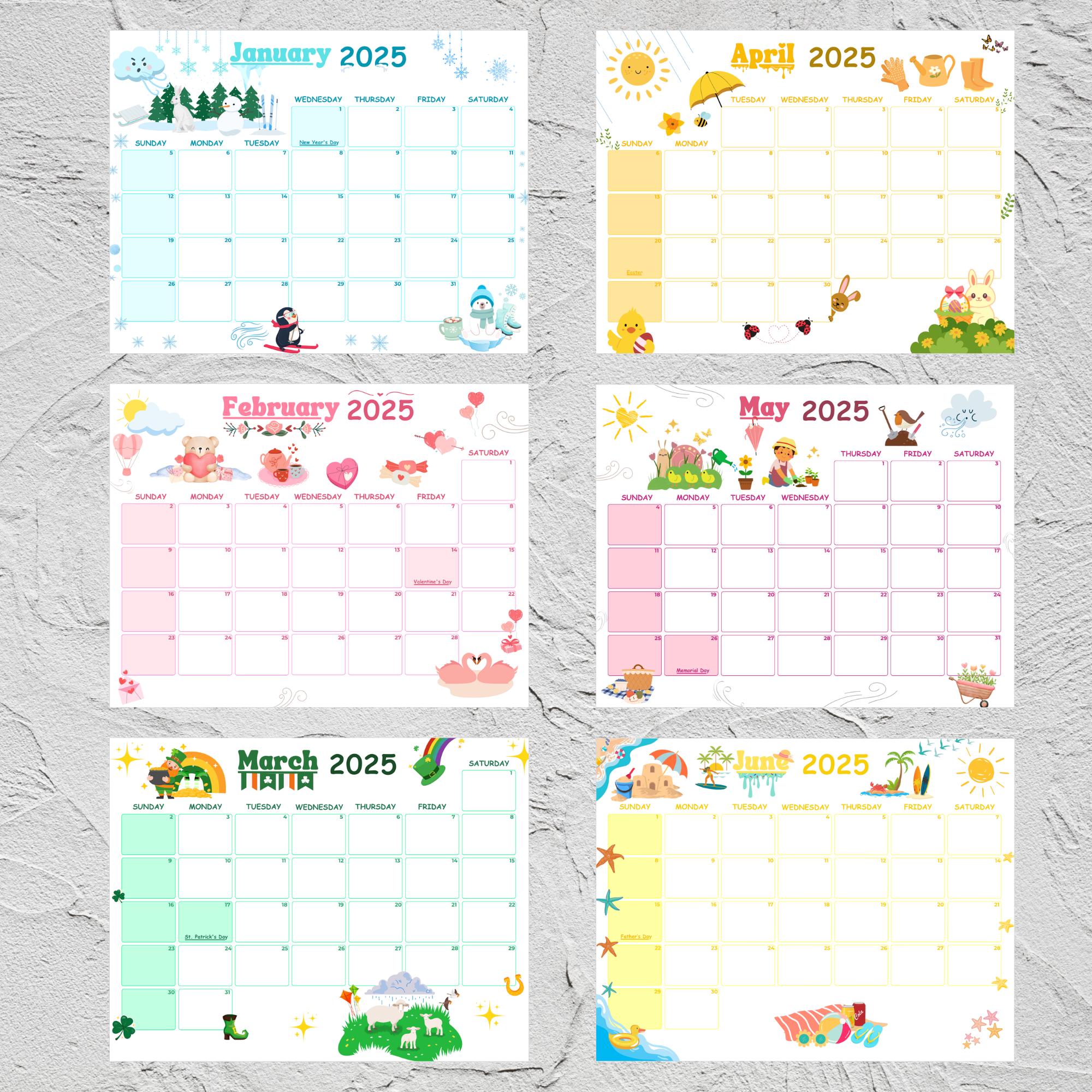 Printable Calendar 2025, 2025 Cute Kids Calendar, Homeschool Calendars ...
