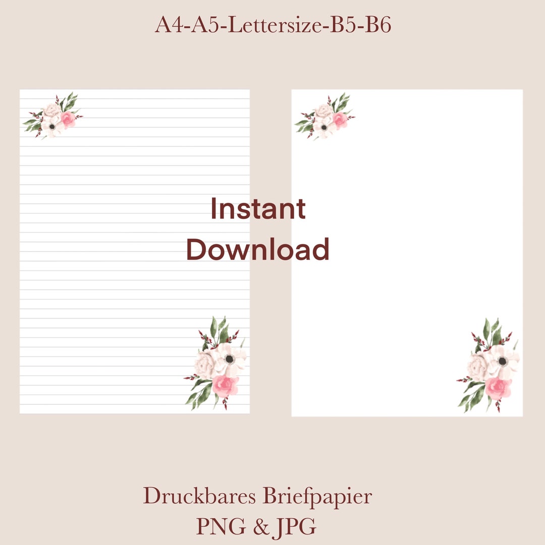 Printable Stationery Printable Floral Stationery Lined, Unlined Digital ...