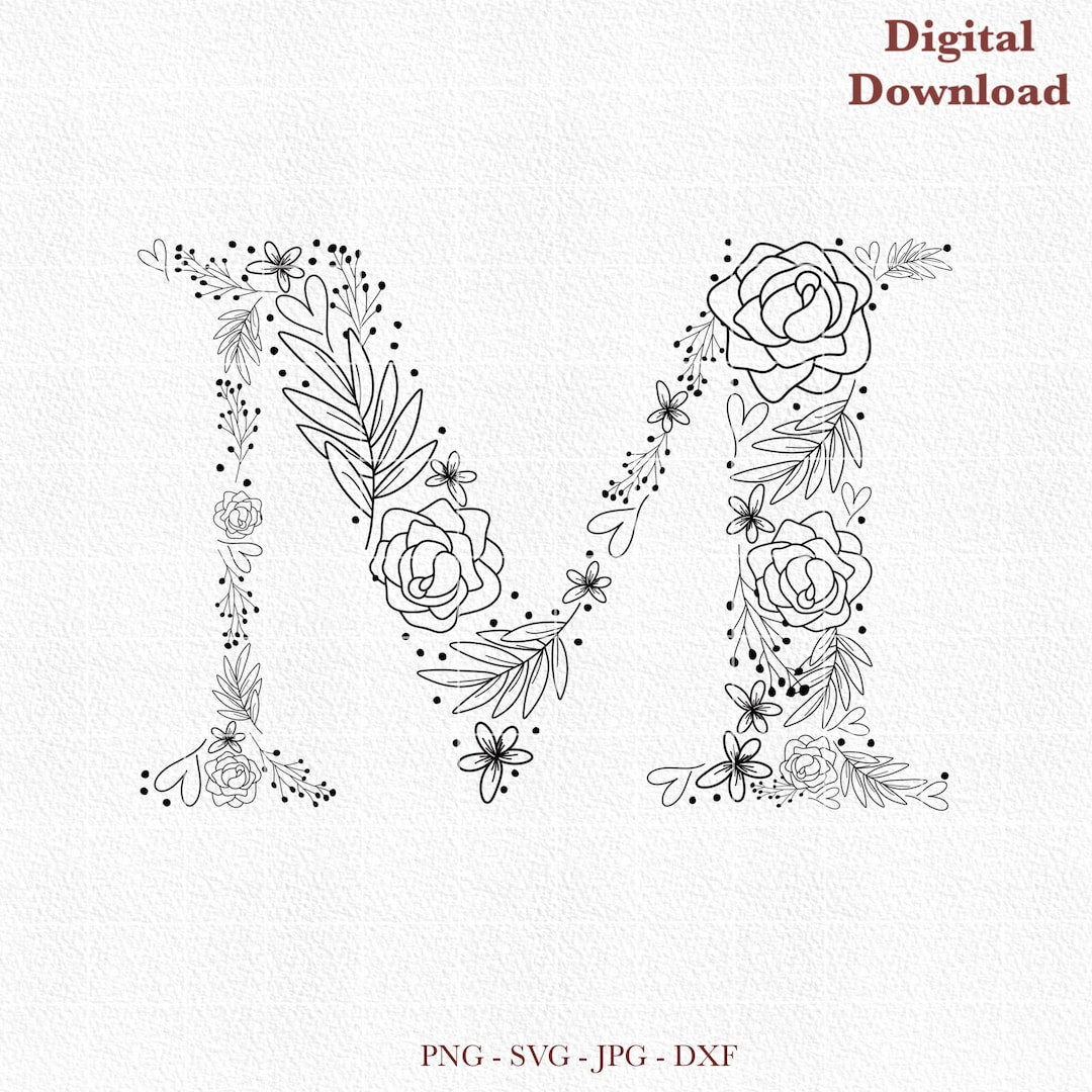 Flower Alphabet M Svg Monogram Svg Alphabet Svg Monogram Letter M Svg ...