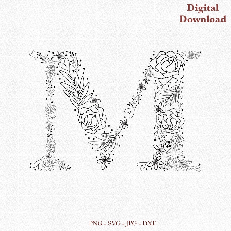 Flower Alphabet M Svg Monogram Svg Alphabet Svg Monogram Letter M Svg ...