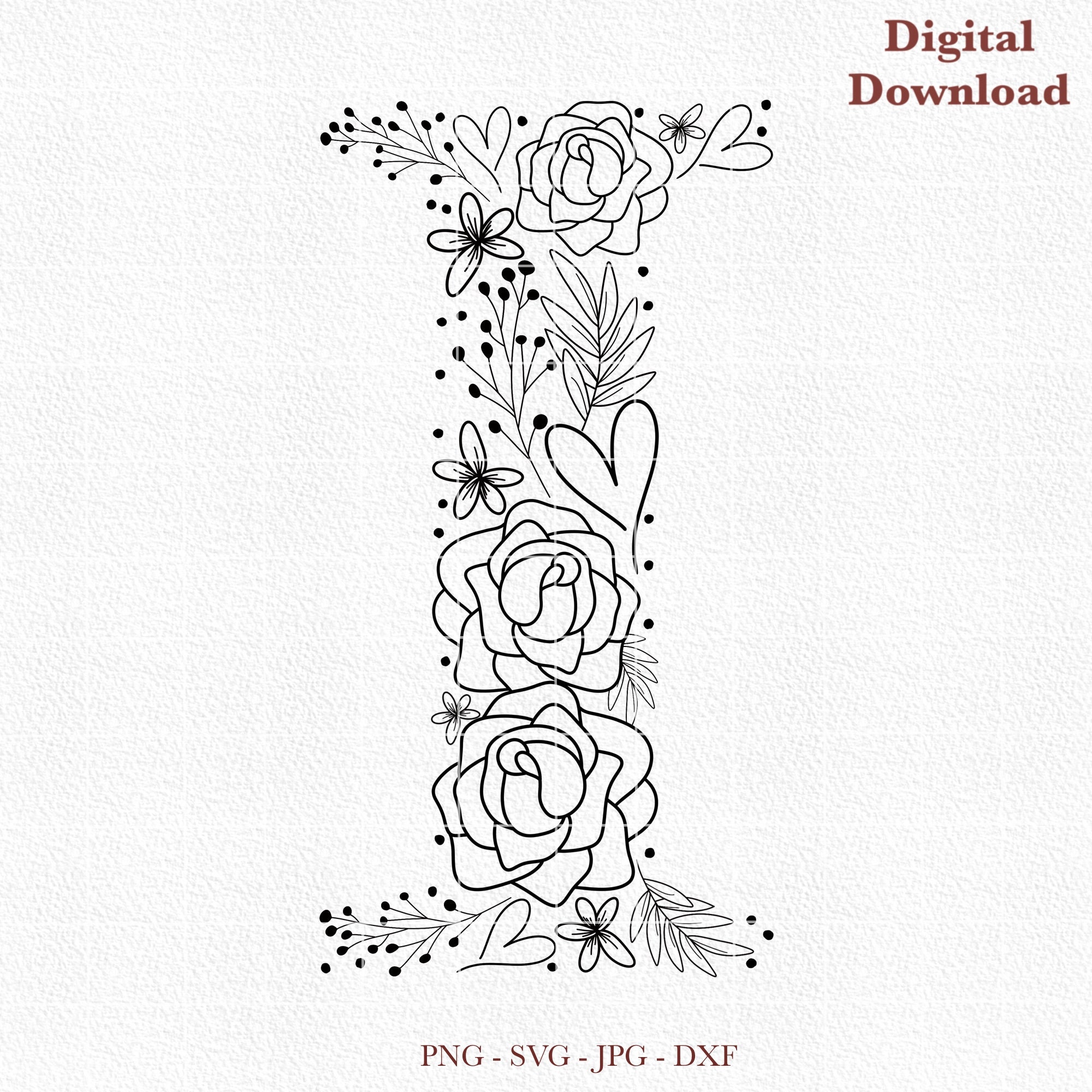 Flower Alphabet I Svg Monogram Svg Alphabet Svg Monogram Letter I Svg ...