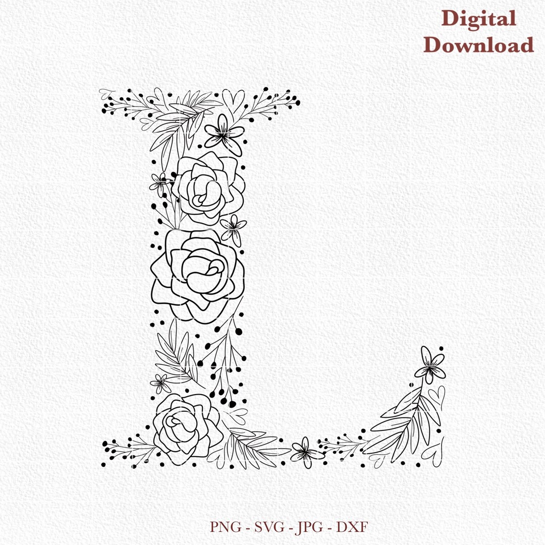 Flower Alphabet L Svg Monogram Svg Alphabet Svg Monogram Letter L Svg ...