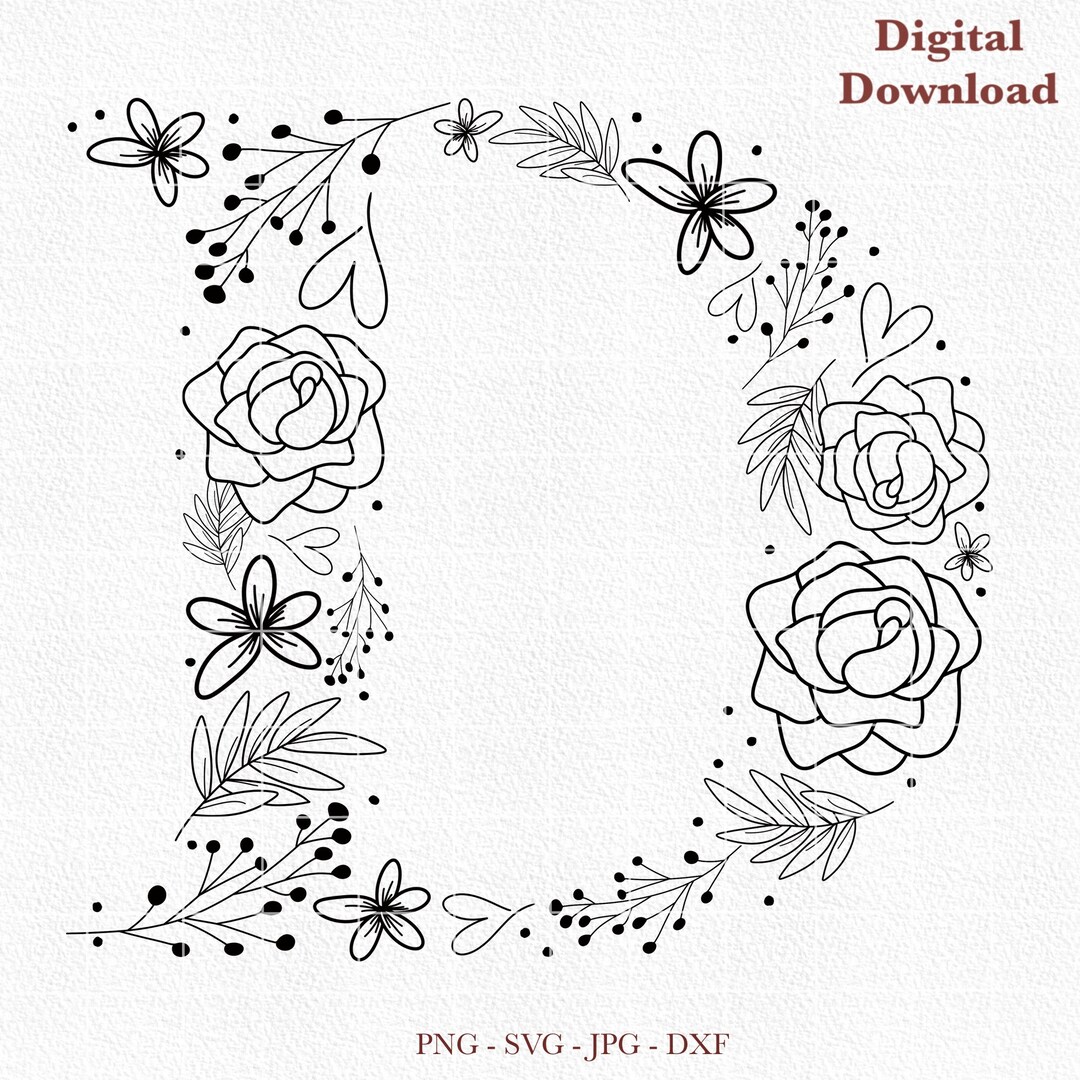 Flower Alphabet D Svg Monogram Svg Alphabet Svg Monogram Letter D Svg ...