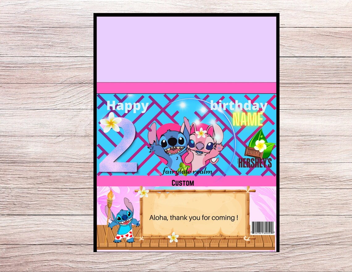 Lilo, and Stitch Birthday Party Chip Bag, Hershey Bar, Reeses, and ...