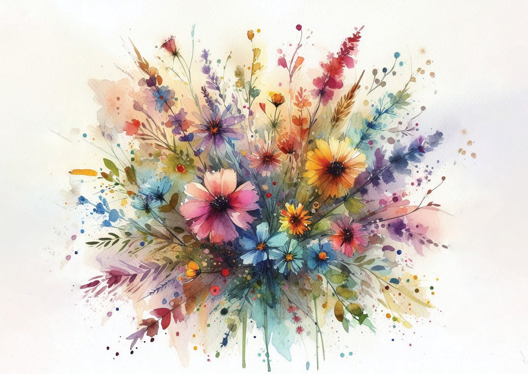 Wild Flowers Watercolor Print, Printable Wall Art, A3 Size, Print, Gift ...