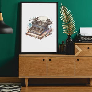 Typewriter Machine Art Print, Vintage Retro Painting Wall Art, Office ...