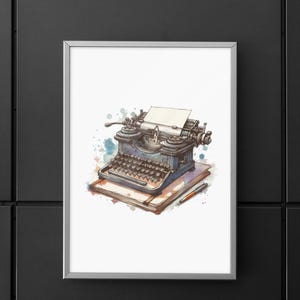 Typewriter Machine Art Print, Vintage Retro Painting Wall Art, Office ...