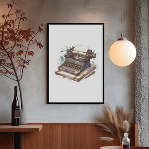 Typewriter Machine Art Print, Vintage Retro Painting Wall Art, Office ...