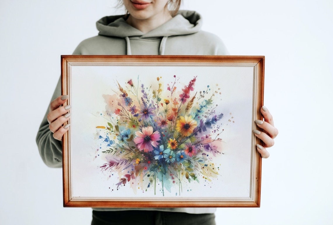 Wild Flowers Watercolor Print, Printable Wall Art, A3 Size, Print, Gift ...