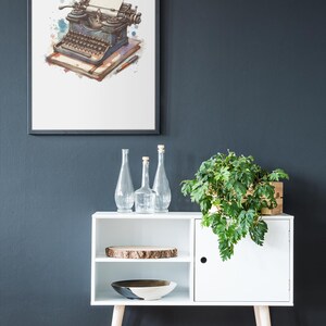 Typewriter Machine Art Print, Vintage Retro Painting Wall Art, Office ...