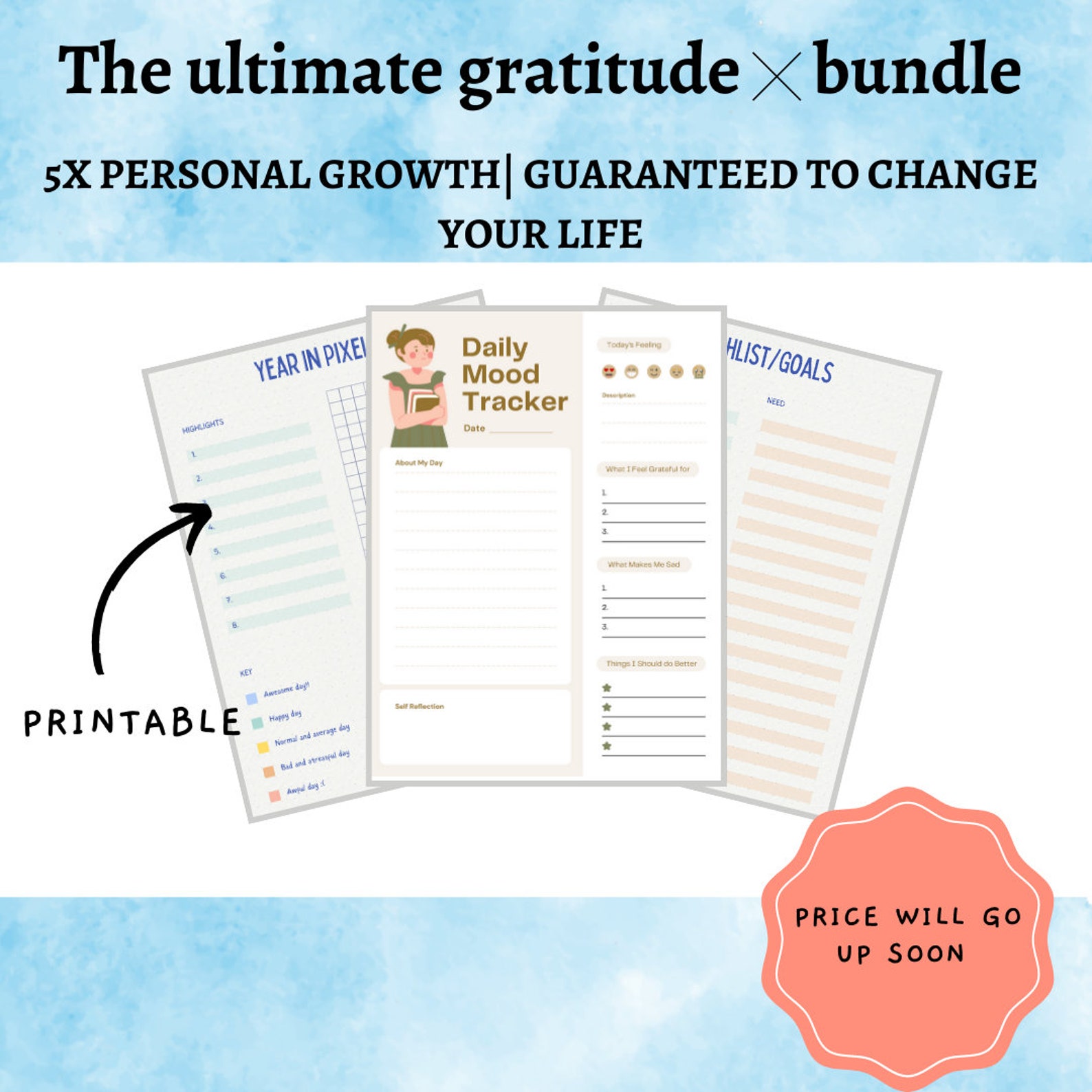Daily Gratitude Journal Printable Daily Gratitude Self Reflection ...