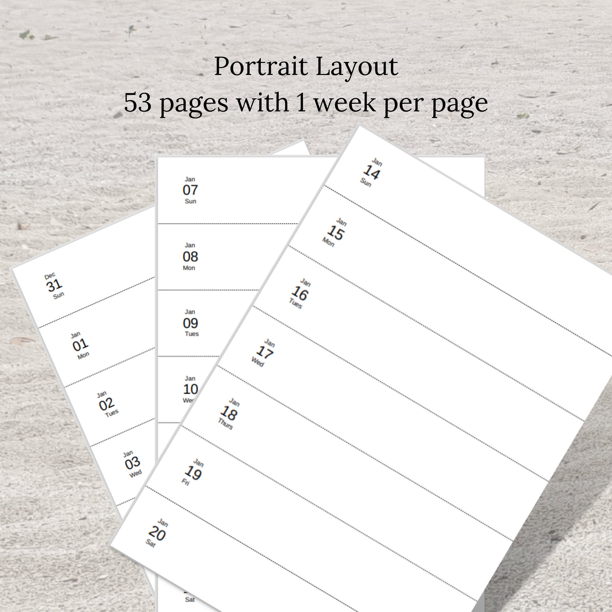 Printable 2024 Weekly Dated Planner, Sunday Start, Portrait, Horizontal ...