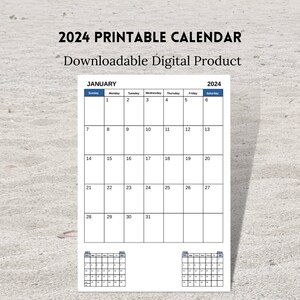Printable 2024 Calendar Sunday Start Portrait Box Style A4 - Etsy