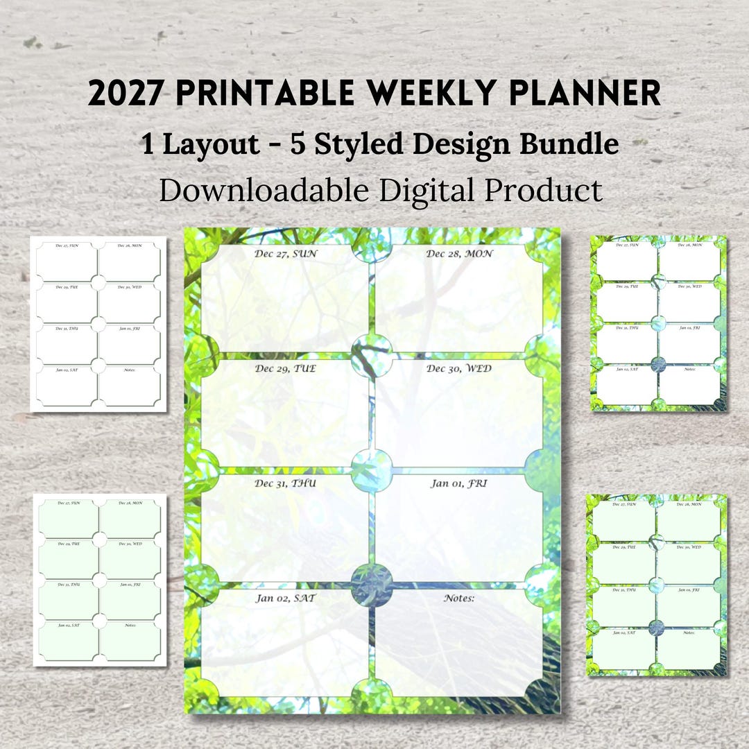 Printable 2027 Weekly Dated Planner, 1 Format - 5 Styles, Portrait, Box ...