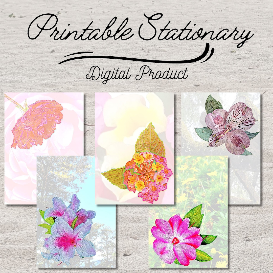 Printable Stationary, Flower Design, Lined and Blank, A4, A5 and Letter ...