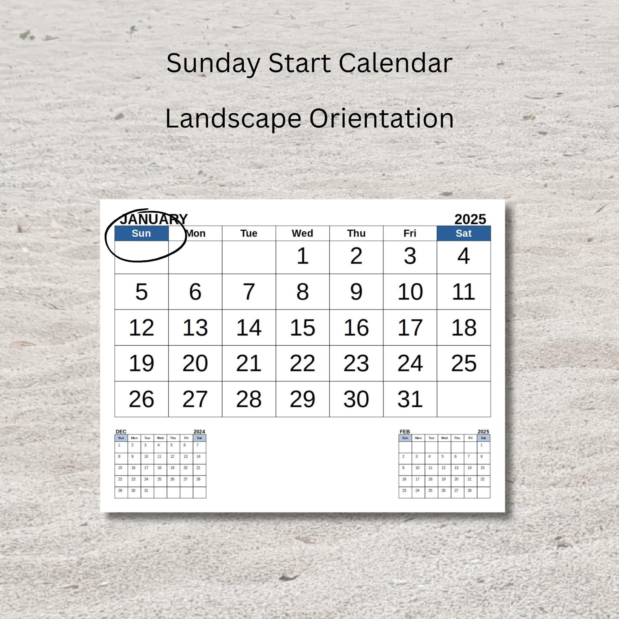 Printable 2025 Calendar, Sunday Start, Landscape, With Previous and ...