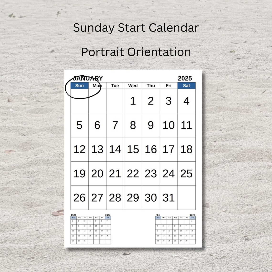 Printable 2025 Calendar, Sunday Start, Portrait, With Previous and Next ...
