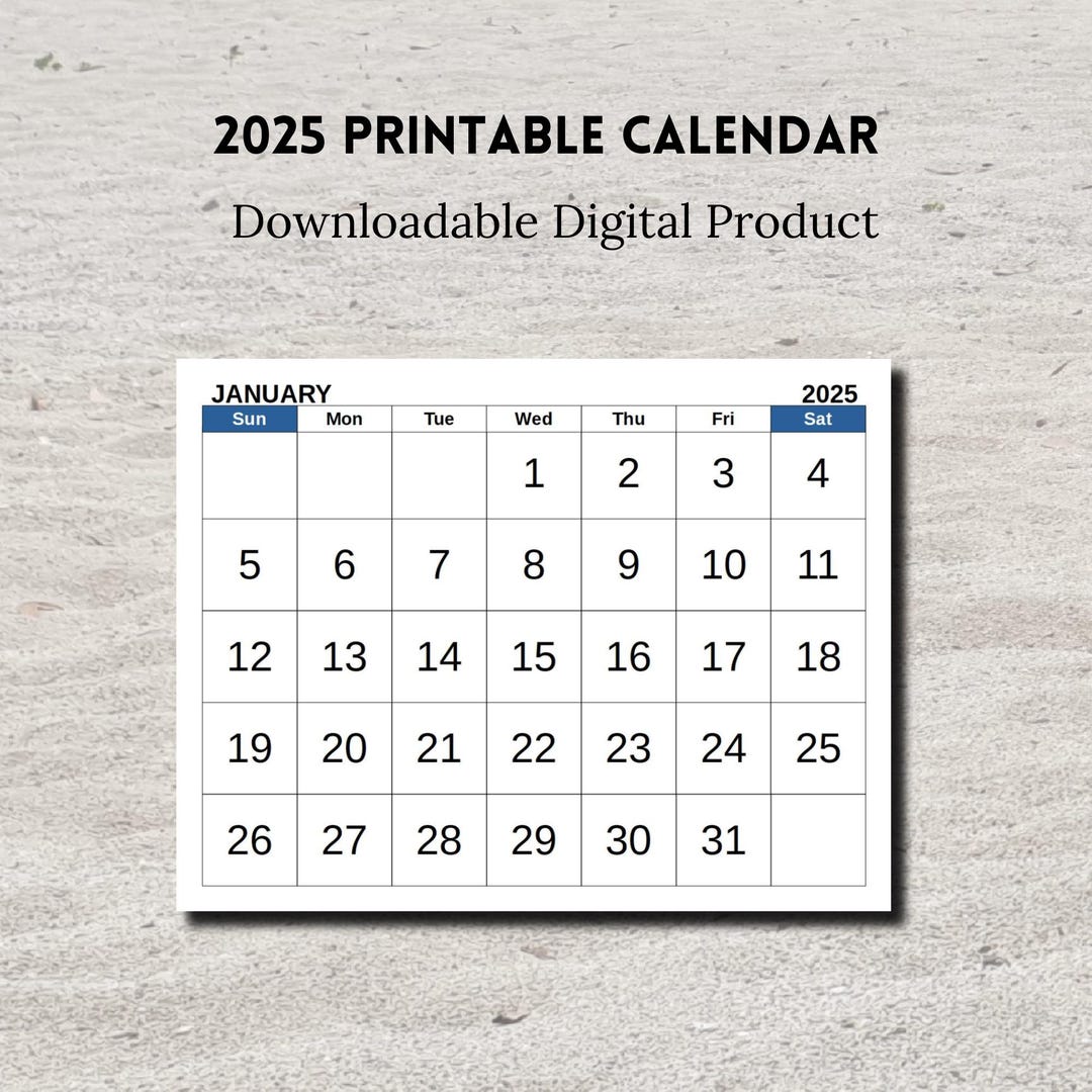 Printable 2025 Calendar, Sunday Start, Landscape, A4 , A5 and Letter ...