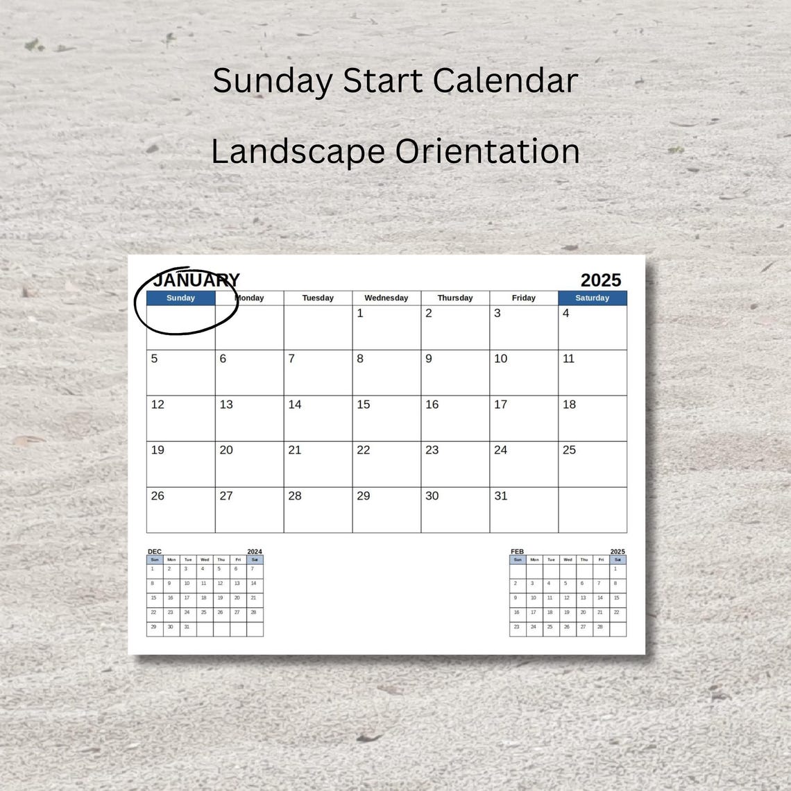 Printable 2025 Calendar, Sunday Start, Landscape, With Previous and ...